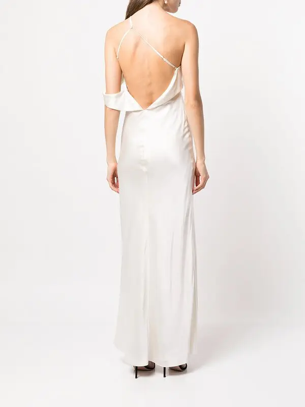 Michelle Mason Bias-cut One-shoulder Gown - White