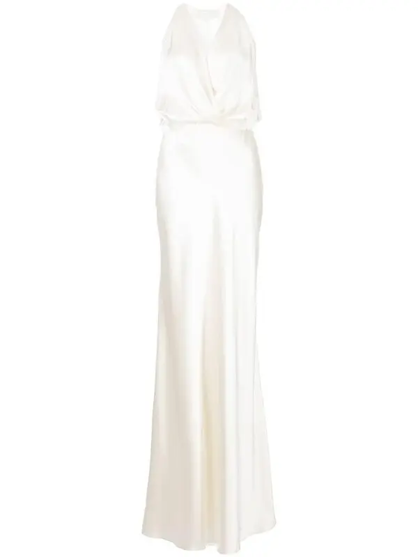Michelle Mason Draped Halterneck Gown - White