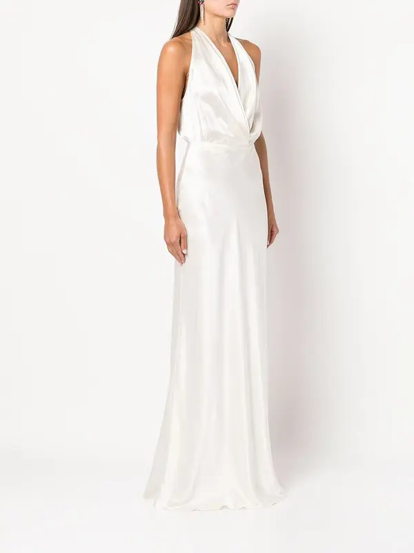 Michelle Mason Draped Halterneck Gown - White
