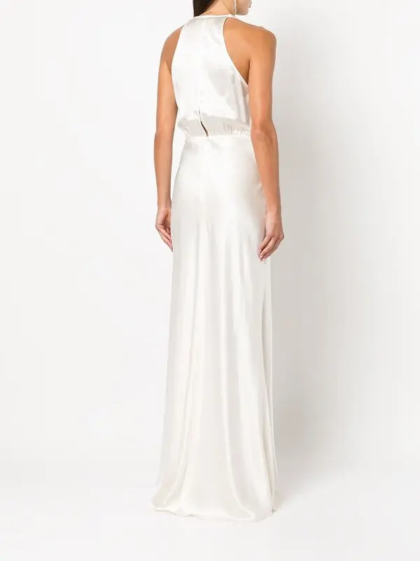 Michelle Mason Draped Halterneck Gown - White