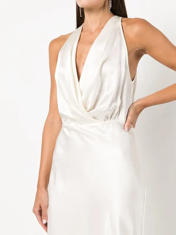 Michelle Mason Draped Halterneck Gown - White