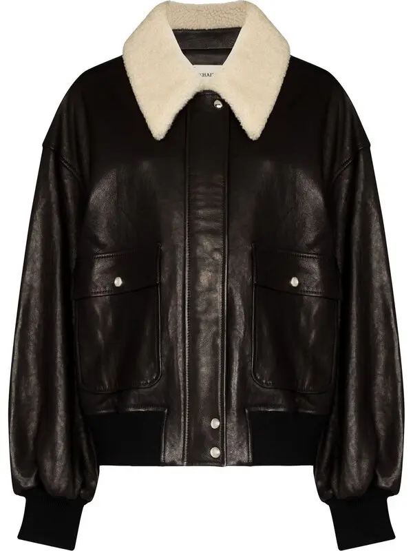 Khaite Shearling-trim Leather Jacket - Black