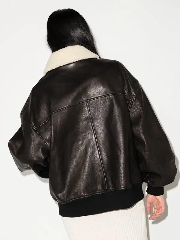 Khaite Shearling-trim Leather Jacket - Black