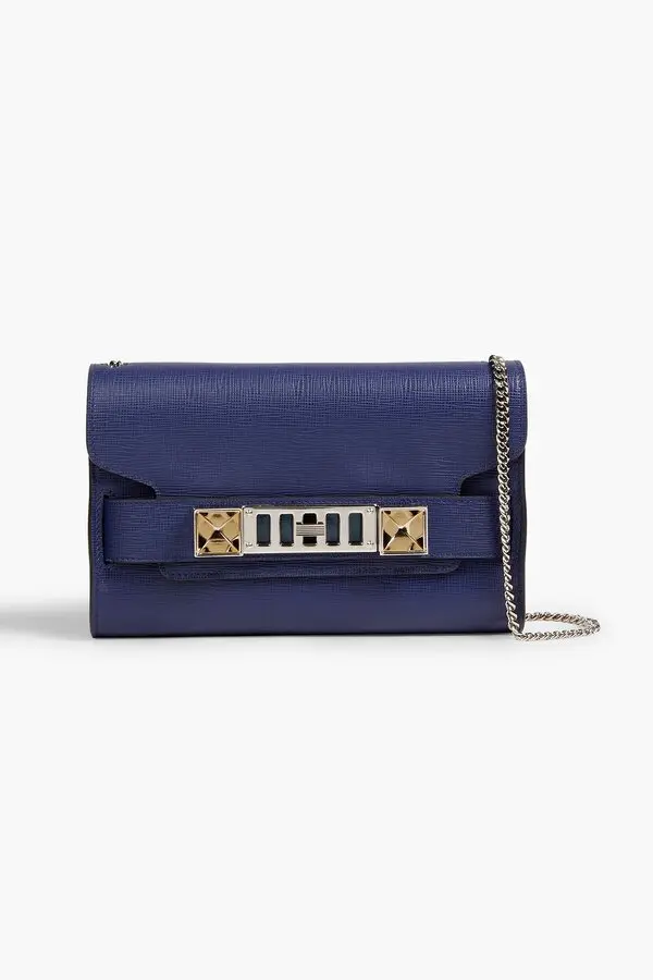 Proenza Schouler Textured Leather Clutch With Chain Strap - Navy