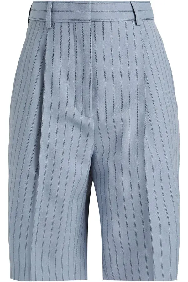 Acne Studios Pleated Pinstriped Wool Shorts - Light Blue