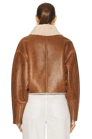 Nour Hammour Colorado Cropped Shearling Bombardier Jacket In Brown
