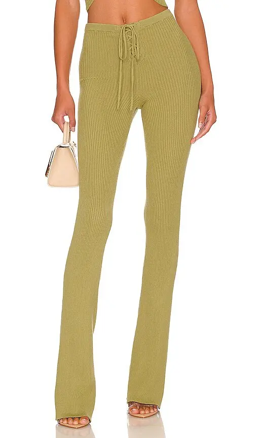 CAMILA COELHO Artemis Lace Up Knit Pant - Rosemary Green