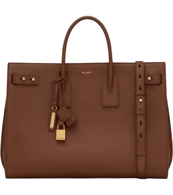Saint Laurent Sac De Jour Thin Large Leather Tote Bag - Brown