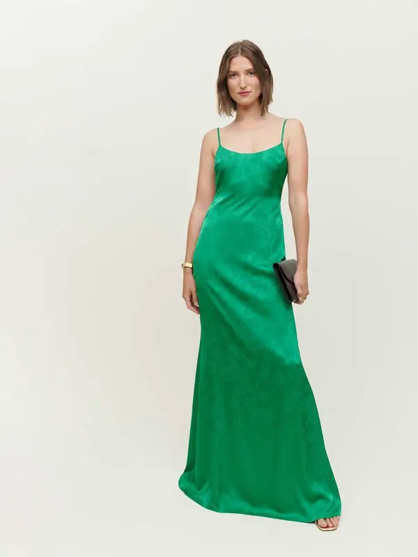 REFORMATION Allium Maxi Slip Dress - Green