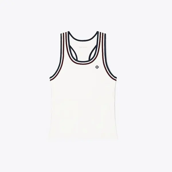 Tory Burch Burch Performance Jersey Racerback Tank Top - Snow White/navy