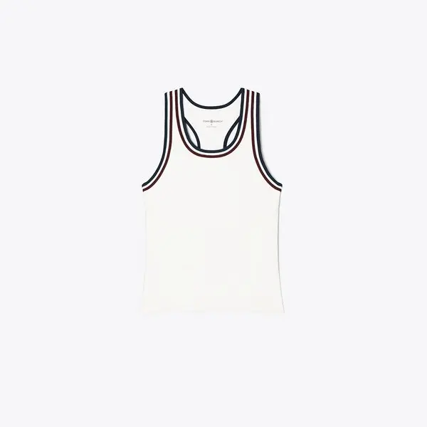 Tory Burch Burch Performance Jersey Racerback Tank Top - Snow White/navy