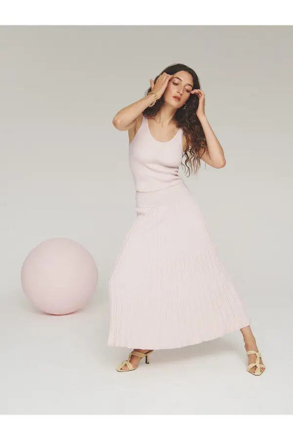 WHITE & WARREN Cotton Silk Ribbed Skirt