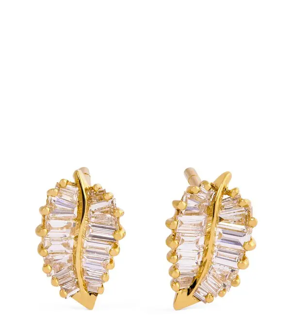 ANITA KO Yellow And Diamond Palm Leaf Stud Earrings - Gold