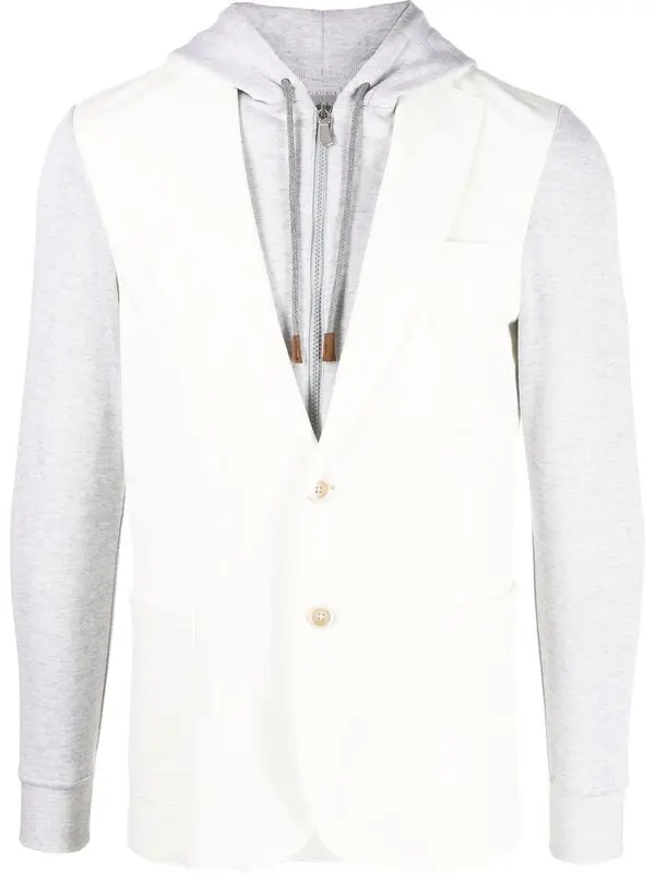 Eleventy Layered Zip-up Waistcoat Hoodie - White