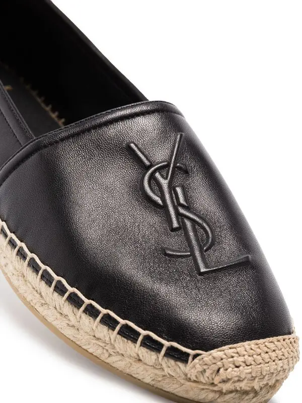 Saint Laurent Embossed-logo Leather Espadrilles - Black
