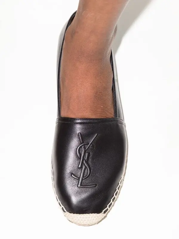 Saint Laurent Embossed-logo Leather Espadrilles - Black