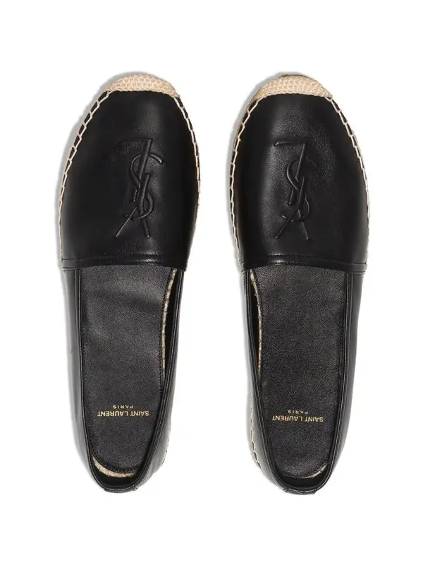 Saint Laurent Embossed-logo Leather Espadrilles - Black