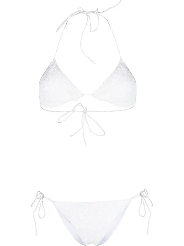 Oseree Sequinned Halter Neck Bikini Set - White