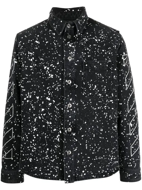 Off-White Diag-stripe Paint-splatter Denim Shirt