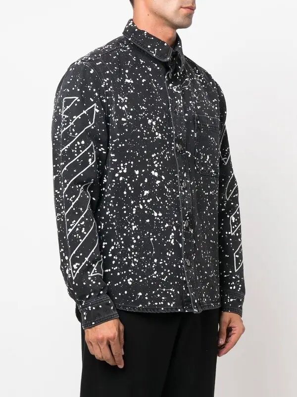 Off-White Diag-stripe Paint-splatter Denim Shirt
