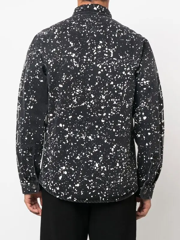 Off-White Diag-stripe Paint-splatter Denim Shirt