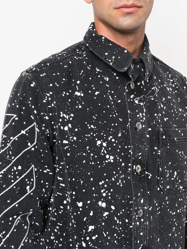 Off-White Diag-stripe Paint-splatter Denim Shirt