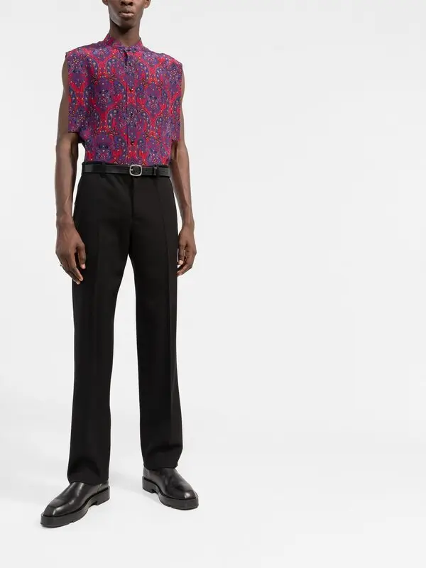 Saint Laurent Paisley-Print Silk Sleeveless Shirt - Blue