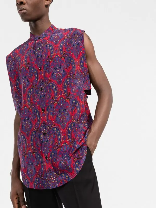 Saint Laurent Paisley-Print Silk Sleeveless Shirt - Blue