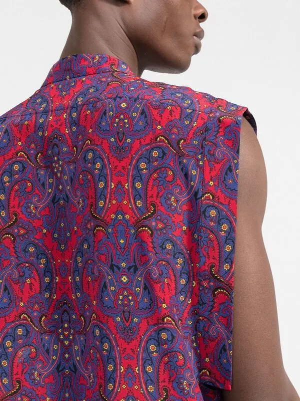 Saint Laurent Paisley-Print Silk Sleeveless Shirt - Blue