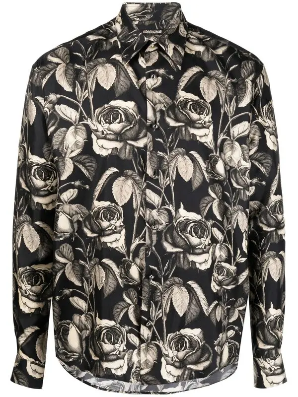 Roberto Cavalli Rose-print Silk Shirt