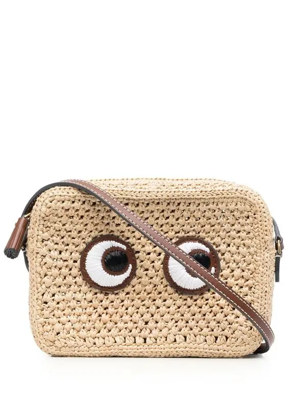 ANYA HINDMARCH Eyes-appliqué Woven Crossbody Bag - Neutrals