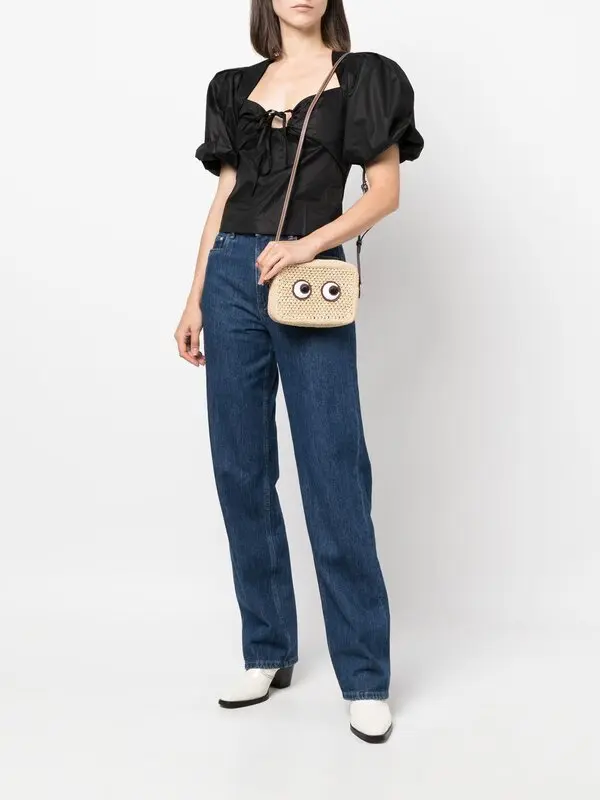 ANYA HINDMARCH Eyes-appliqué Woven Crossbody Bag - Neutrals