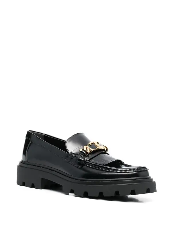 TOD'S Fringed Leather Loafers - Black