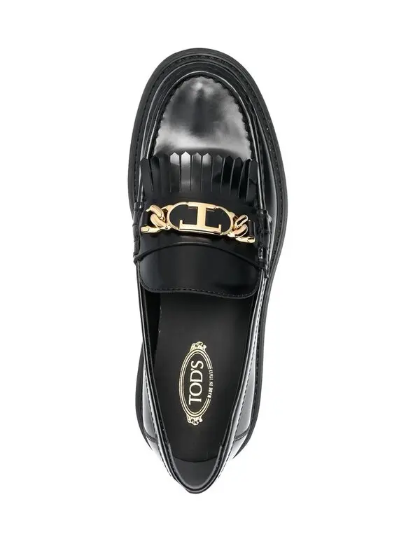 TOD'S Fringed Leather Loafers - Black