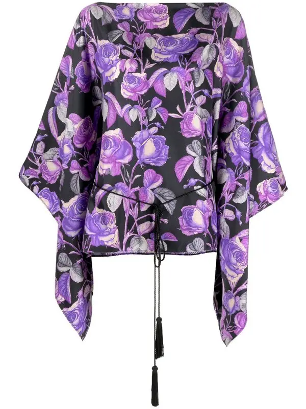 Roberto Cavalli Rose-print Silk Blouse - Purple