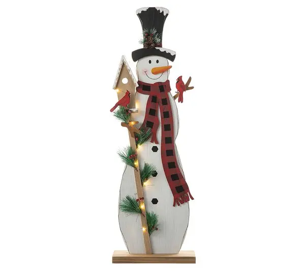 GLITZHOME 36'h Lighted Wooden Snowman Porch Dec Or - One-color