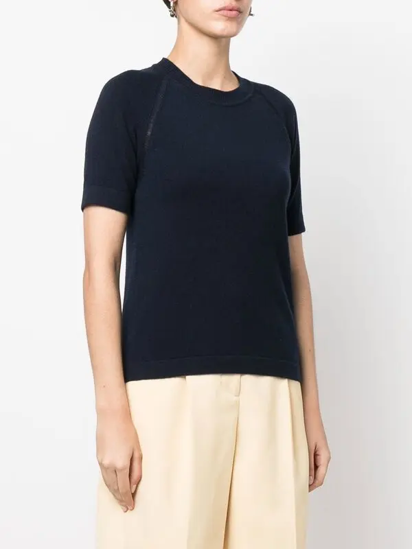 BARRIE Short-sleeve Cashmere Knit Top - Blue