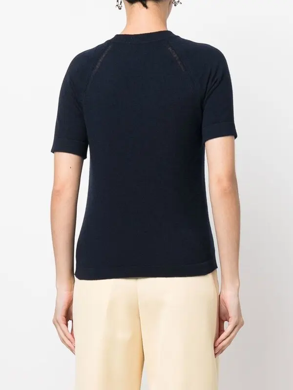 BARRIE Short-sleeve Cashmere Knit Top - Blue