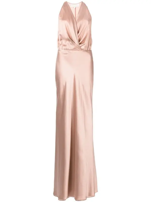 Michelle Mason Draped Halterneck Gown - Pink
