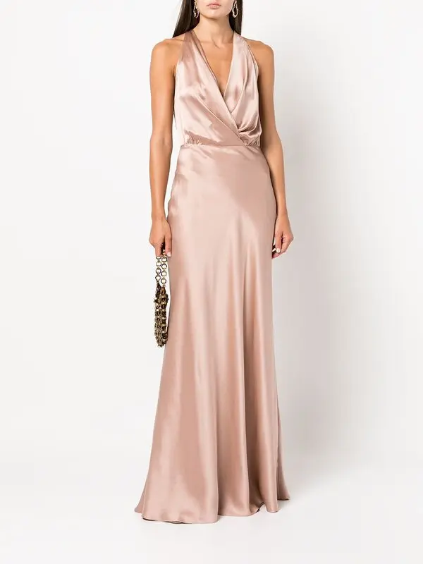 Michelle Mason Draped Halterneck Gown - Pink