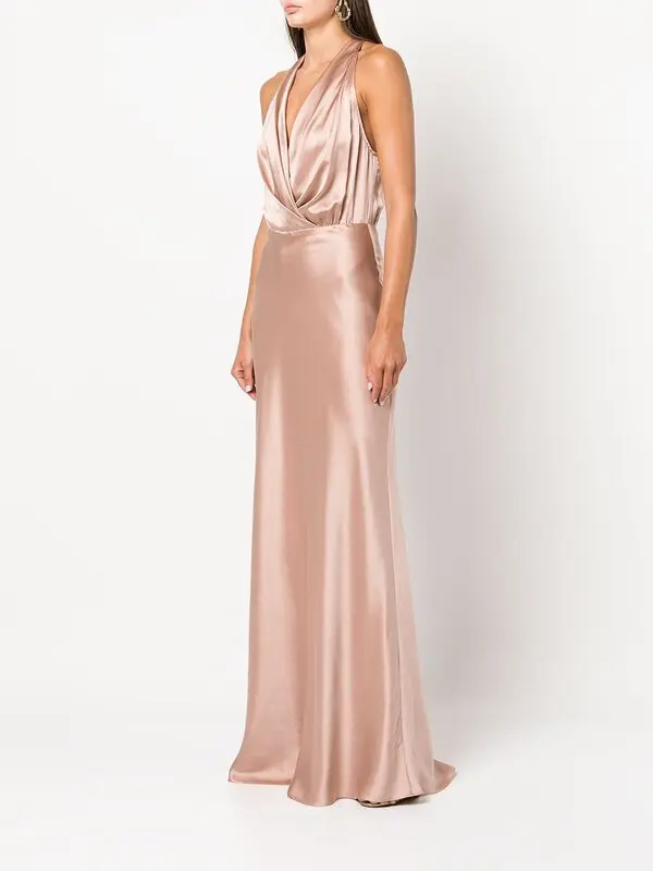 Michelle Mason Draped Halterneck Gown - Pink