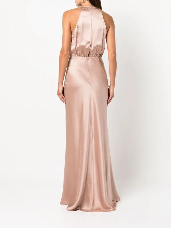Michelle Mason Draped Halterneck Gown - Pink