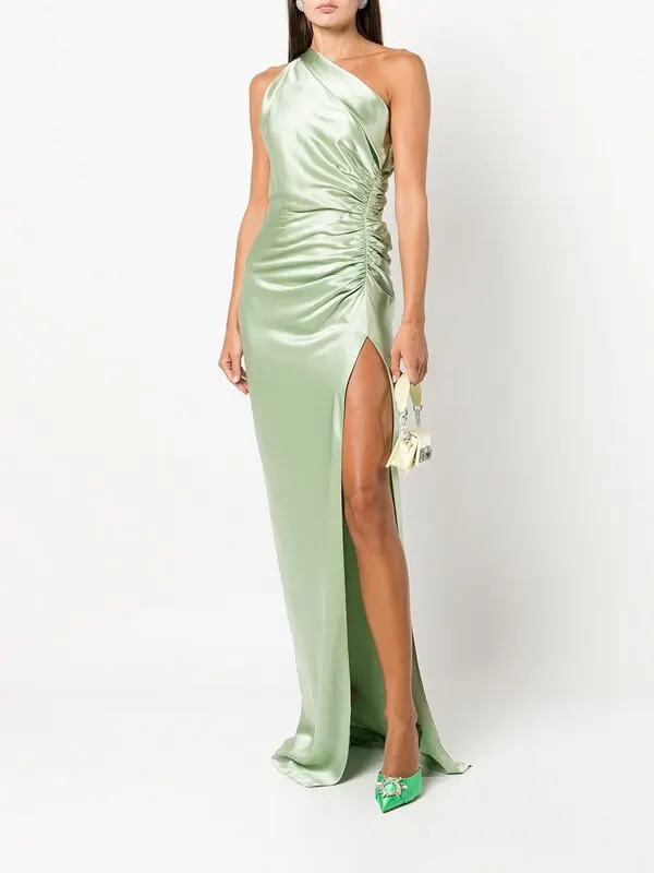 Michelle Mason Gathered One-shoulder Gown - Green