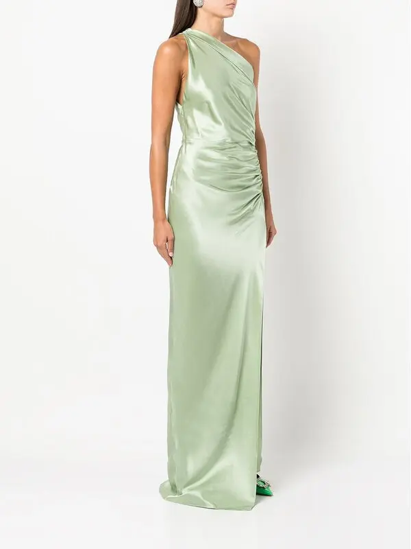Michelle Mason Gathered One-shoulder Gown - Green