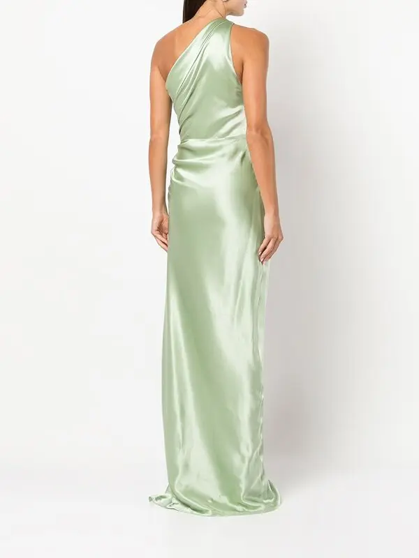 Michelle Mason Gathered One-shoulder Gown - Green