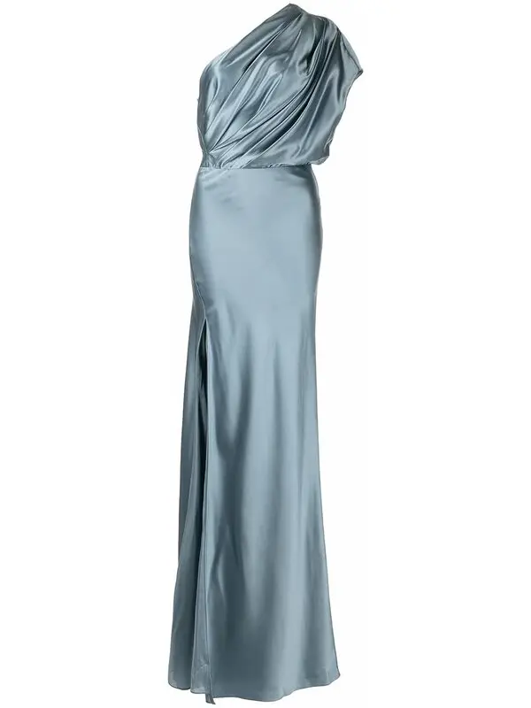 Michelle Mason Asymmetric Open Back Gown - Blue