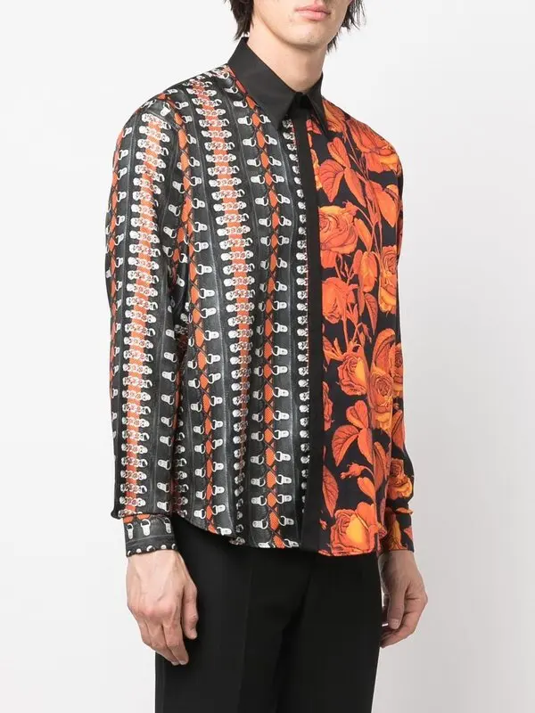 Roberto Cavalli Patchwork Rose-print Silk Shirt