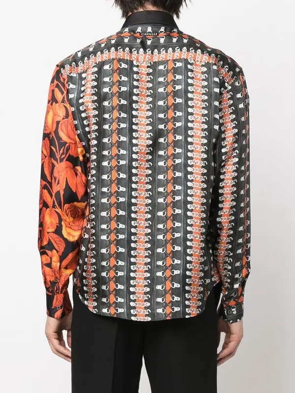 Roberto Cavalli Patchwork Rose-print Silk Shirt