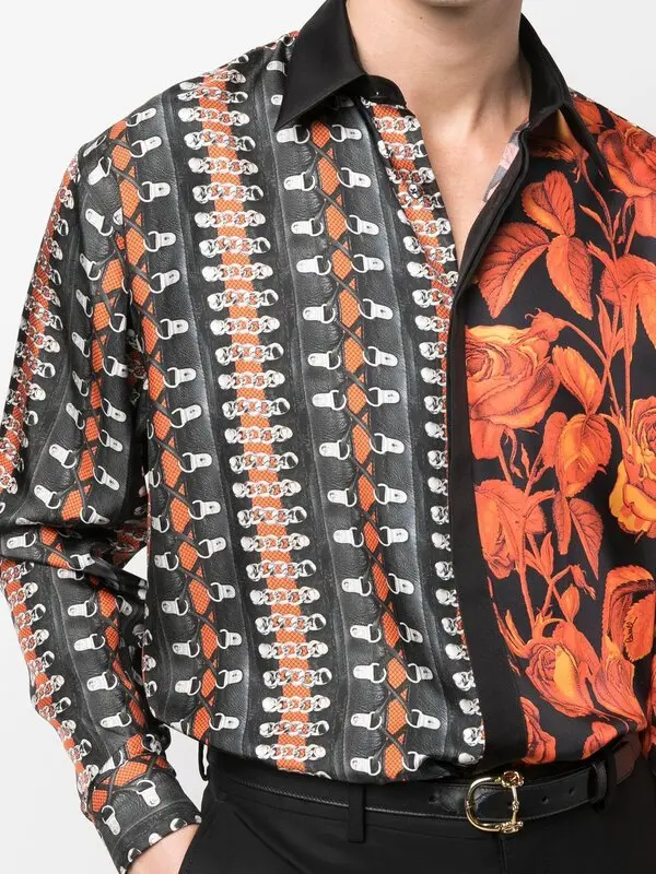 Roberto Cavalli Patchwork Rose-print Silk Shirt