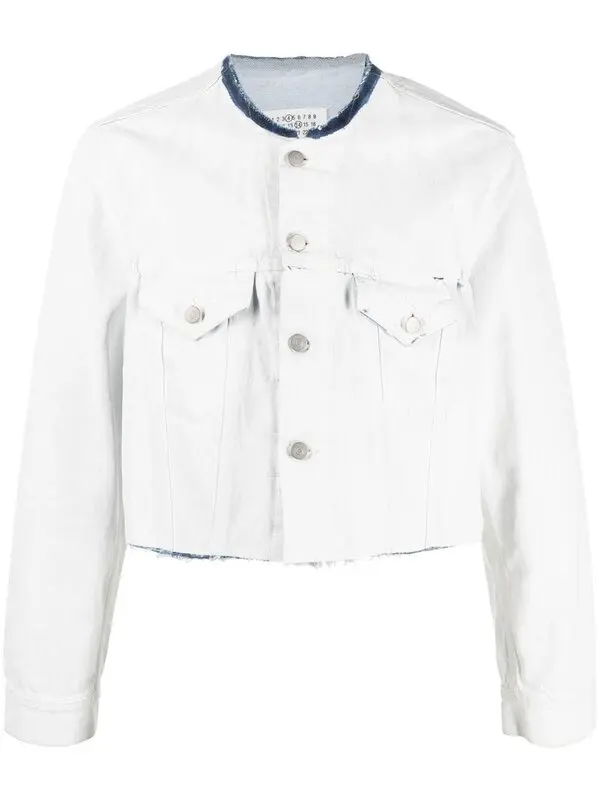MAISON MARGIELA Collarless Cropped Denim Jacket - White